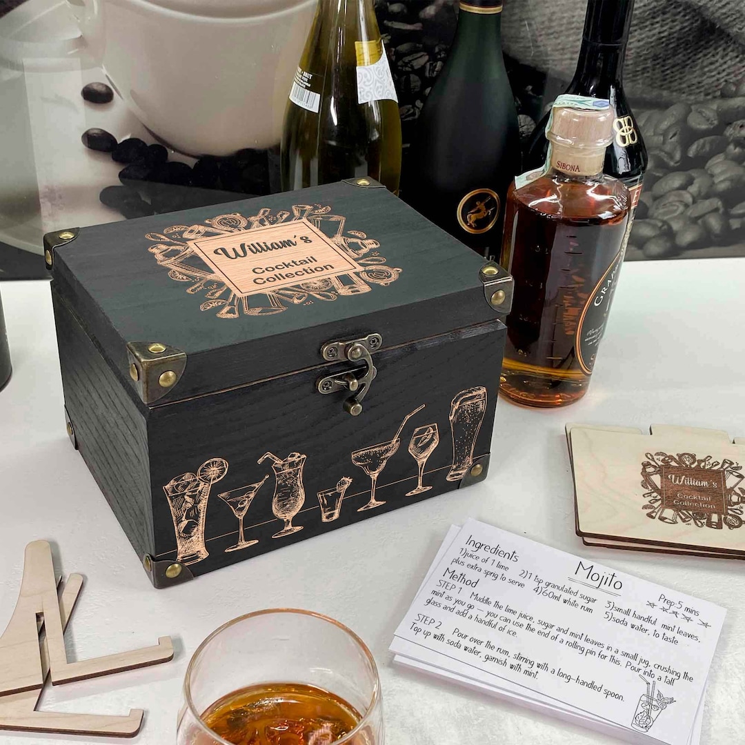 Bar Recipe Box Bartender Gift 4x6 Recipe Box With Dividers and Recipe ...