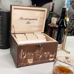 Personalized Wooden Cocktail Recipe Box Custom Bartender Gifts, Cooking ...