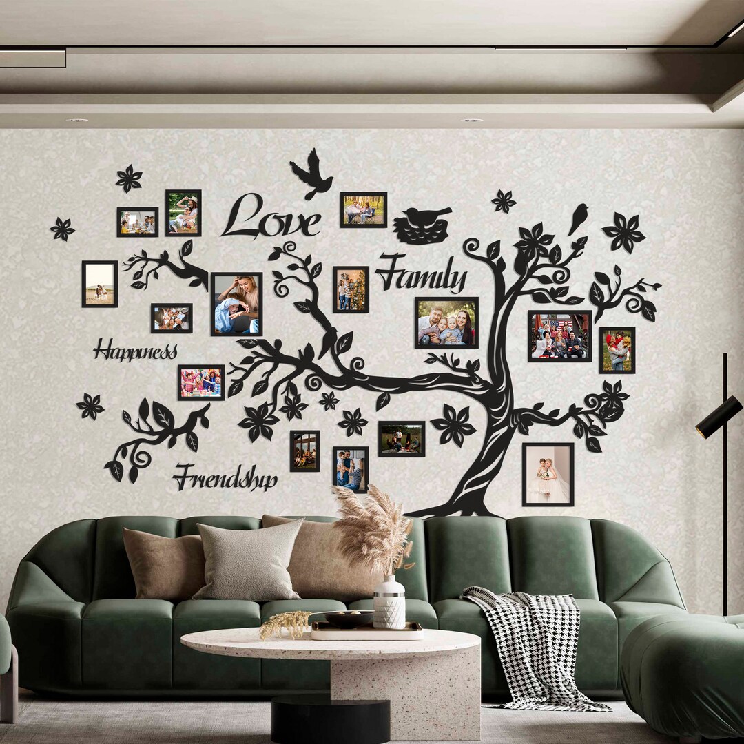 Large Wooden Family Tree With Photo Frames: Easy-to-install Wall ...