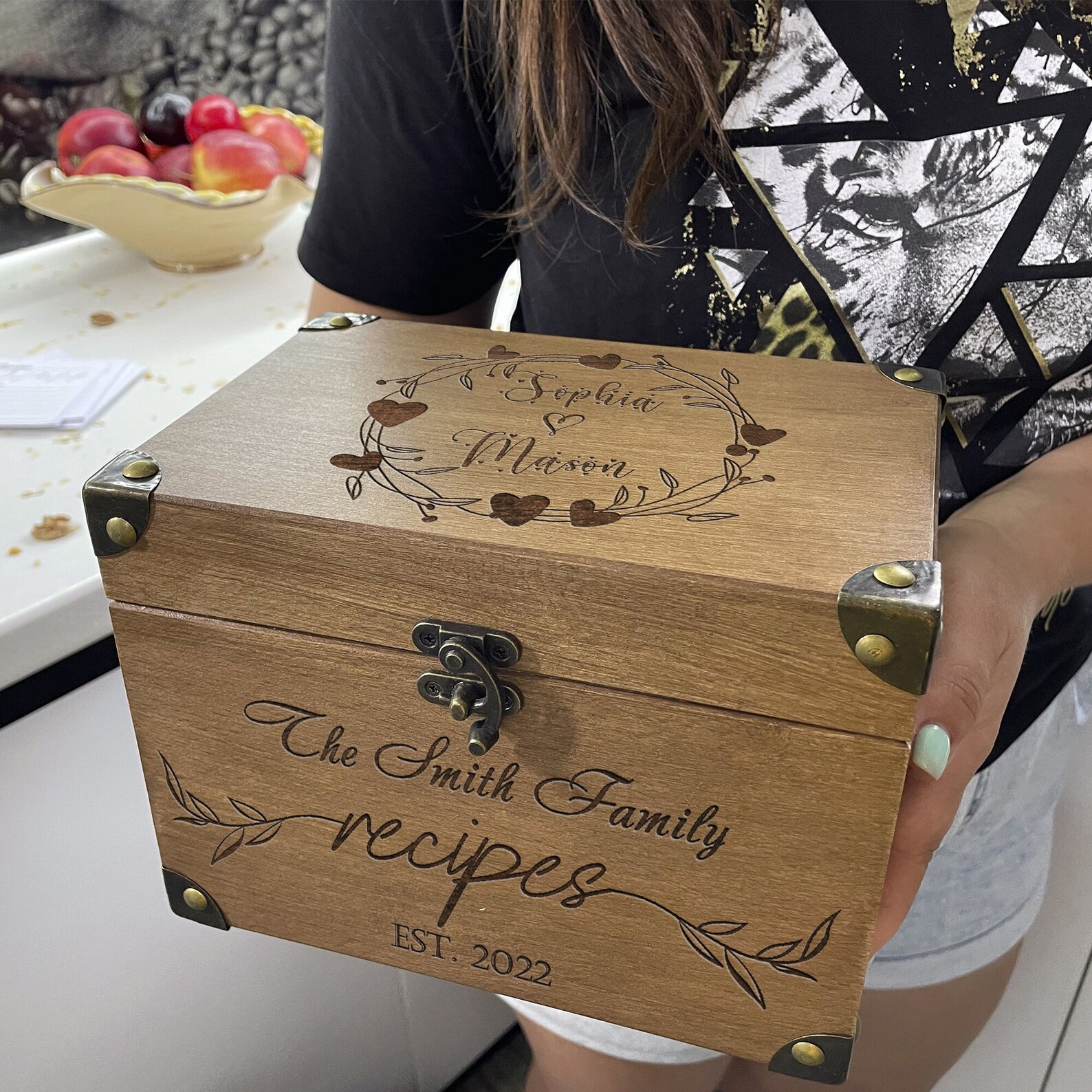Wooden Recipe Card Box With 9 Dividers and Recipe Cards - Etsy
