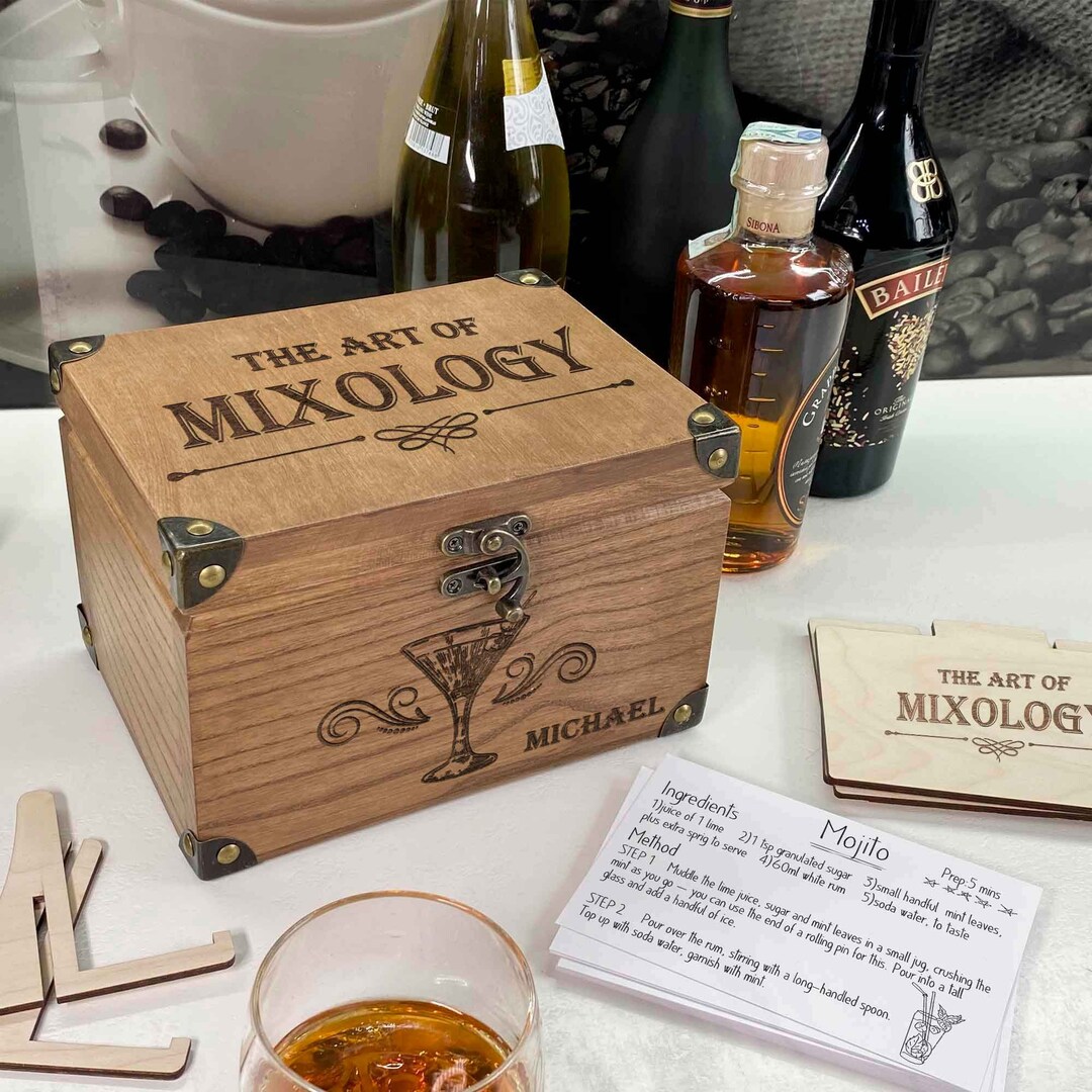 Cocktail Recipe Box Bartender Gift Bar Recipe Box Gift for Him 4x6 ...