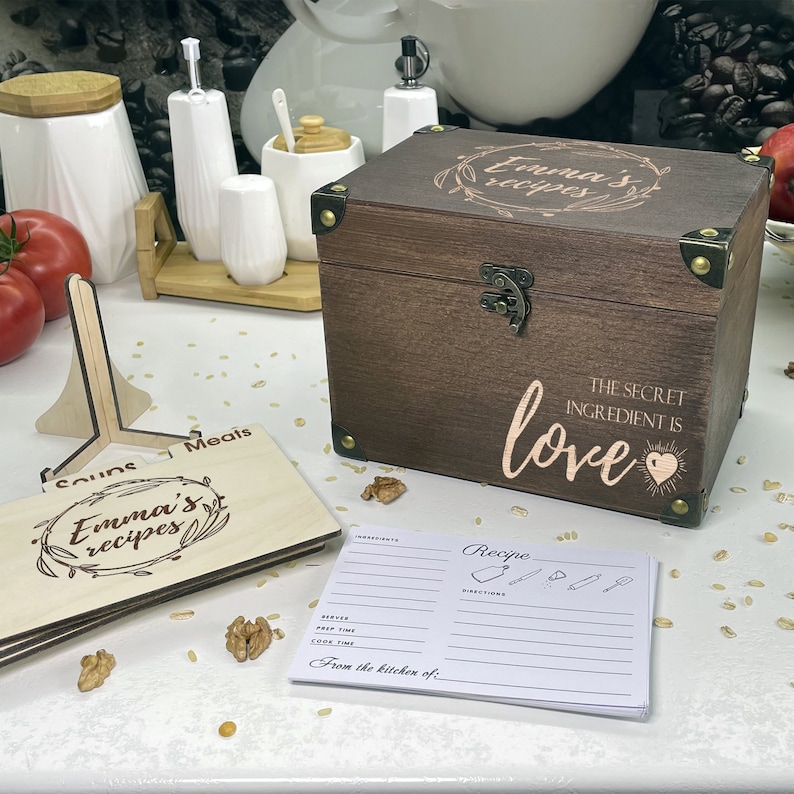 Personalized Recipe Box Engraved Family Recipe Box and Recipe - Etsy