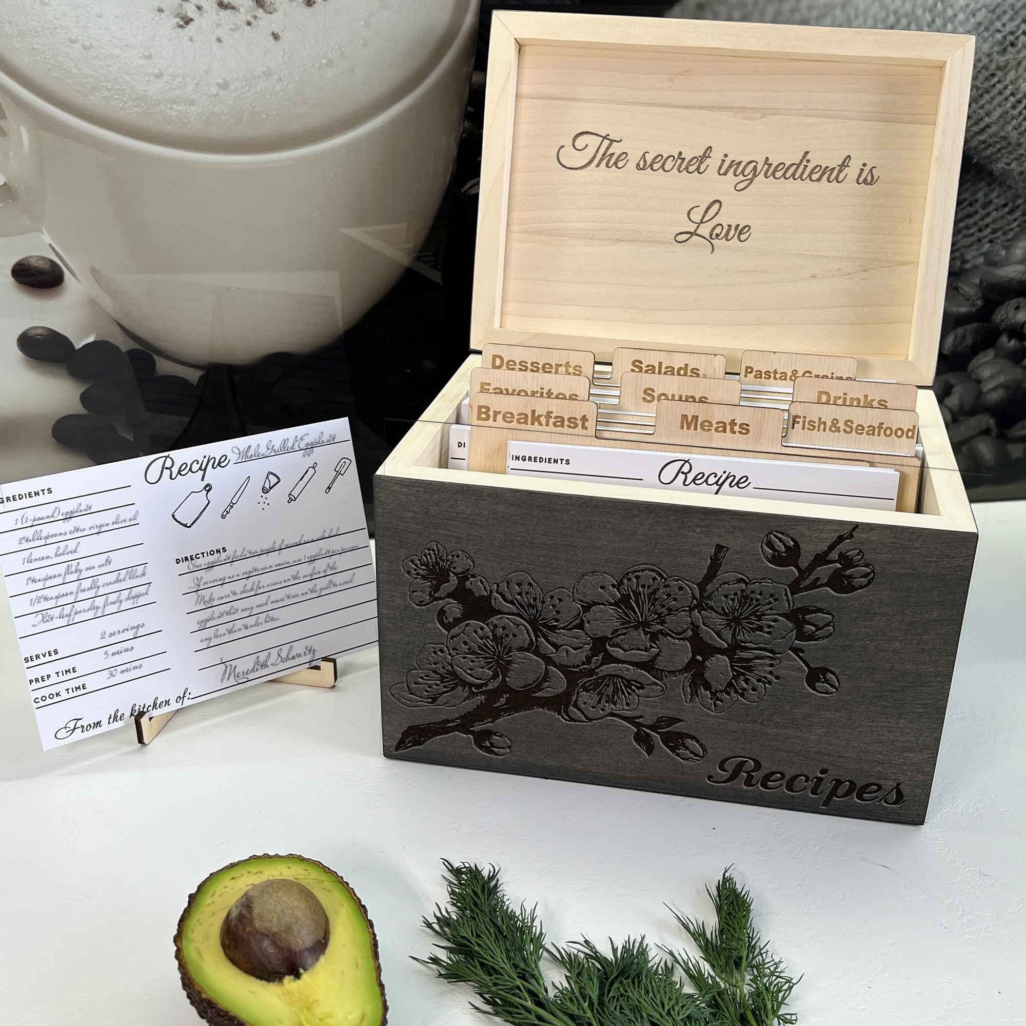 Custom Recipe Card Box 4x6 and 5x7 - Wood Recipe Organizer for Cooks ...