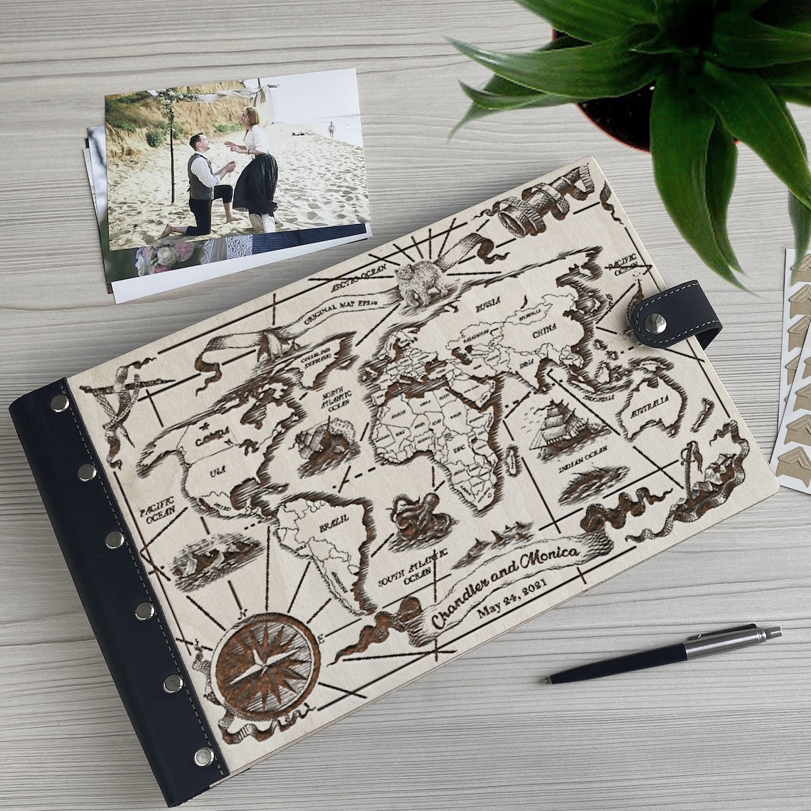 Travel Photo Album Personalized Wood Album Gift for Couple | Etsy