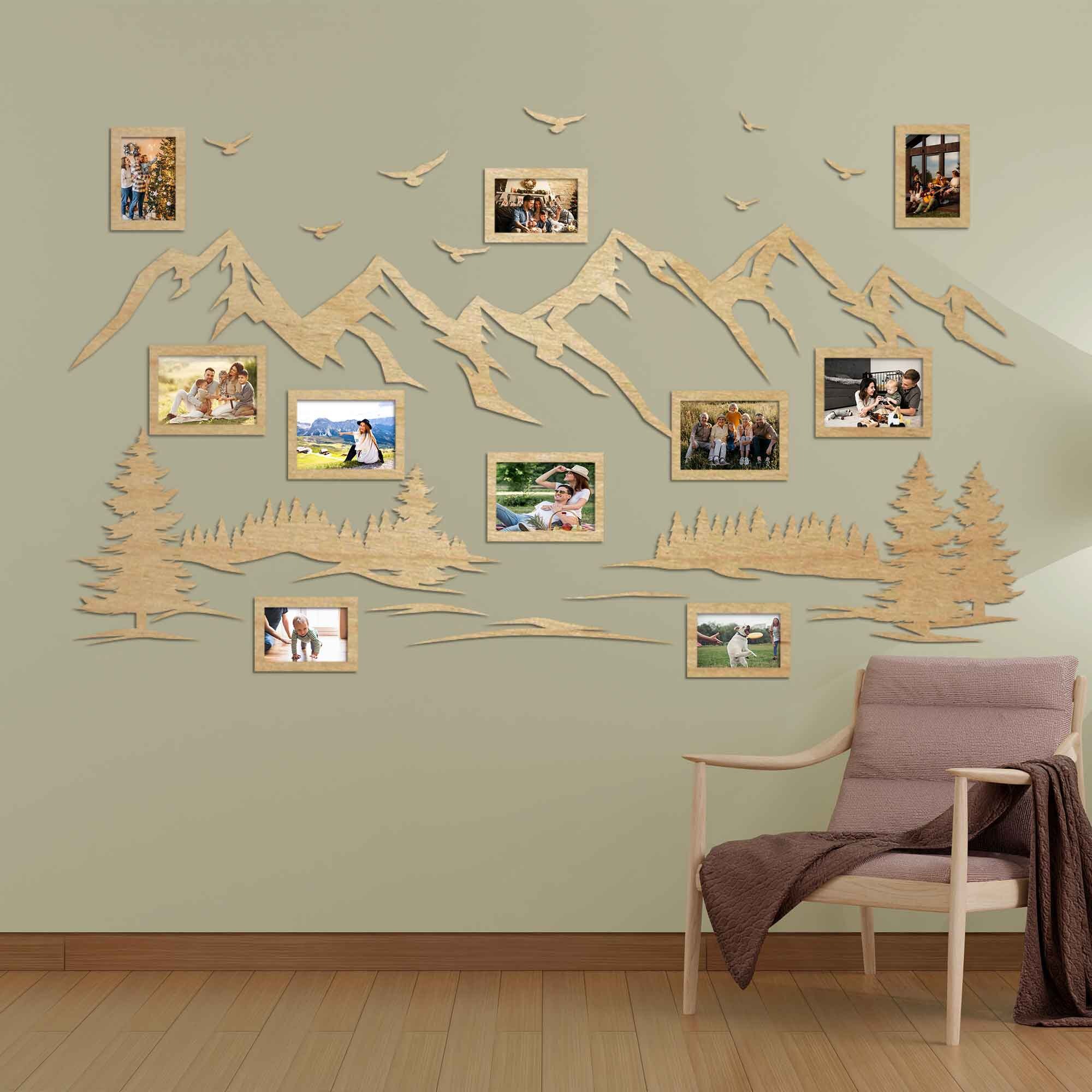 Mountain Forest Silhouette Wood Wall Art Nature Decor Gift, Photo ...
