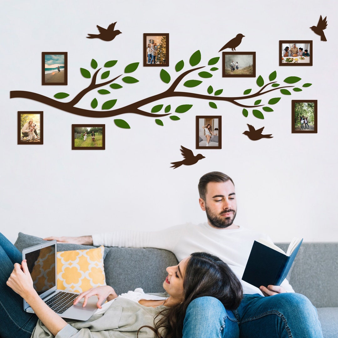 Wooden Family Tree Branches With Photo Frames, Wall Decal Easy to ...