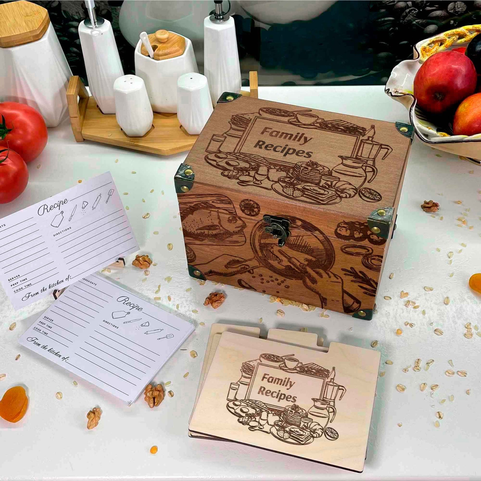 Recipe Box With Dividers, Personalized Recipe Card Box, Wood Custom ...