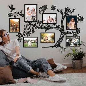 Large Wooden Family Tree With Photo Frames: Easy-to-install Wall ...
