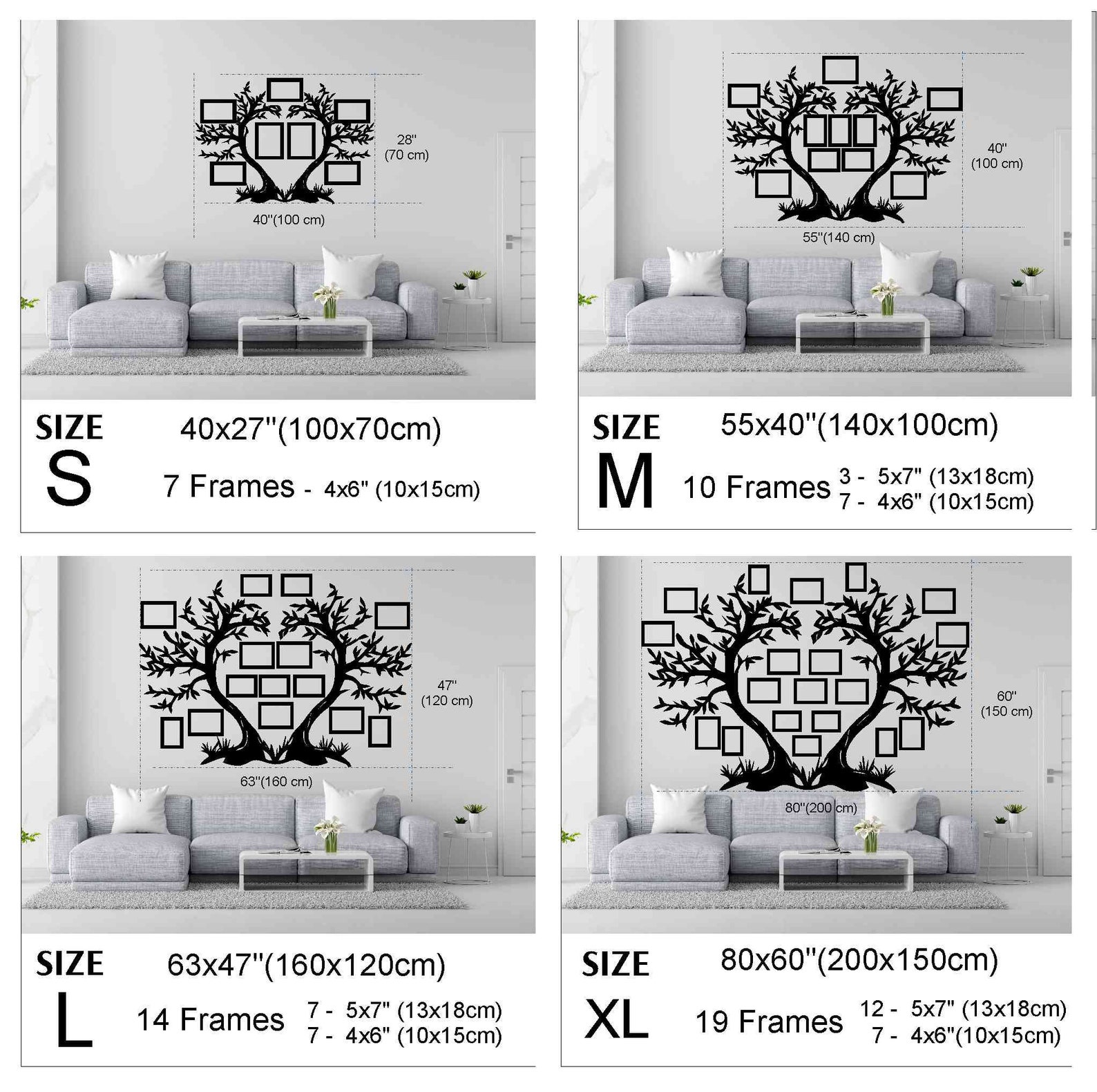 Wooden Family Tree With Photo Frames, Family Tree Art, Large Tree of ...