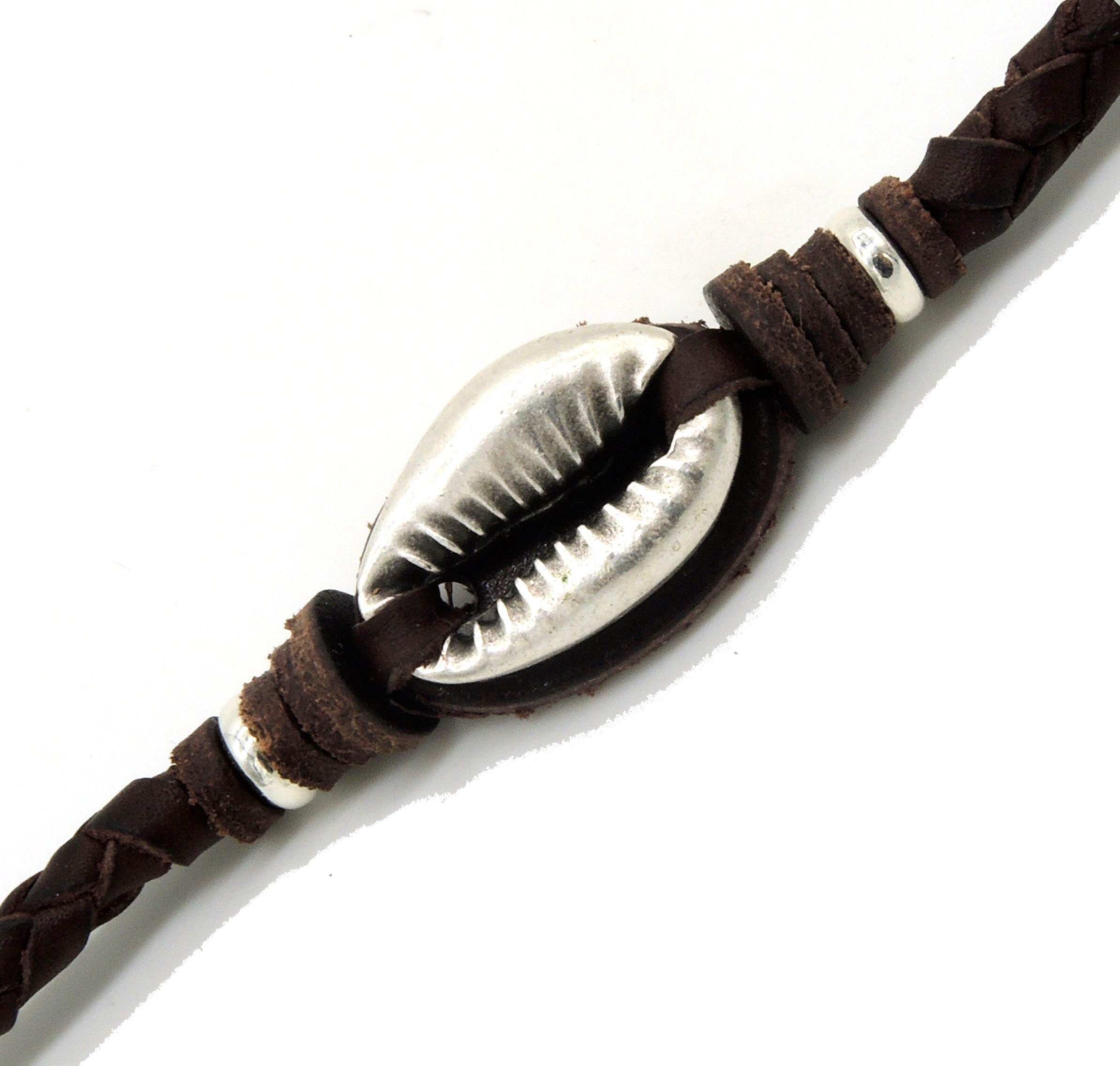 Leather bracelet with shell surfer bracelet leather | Etsy