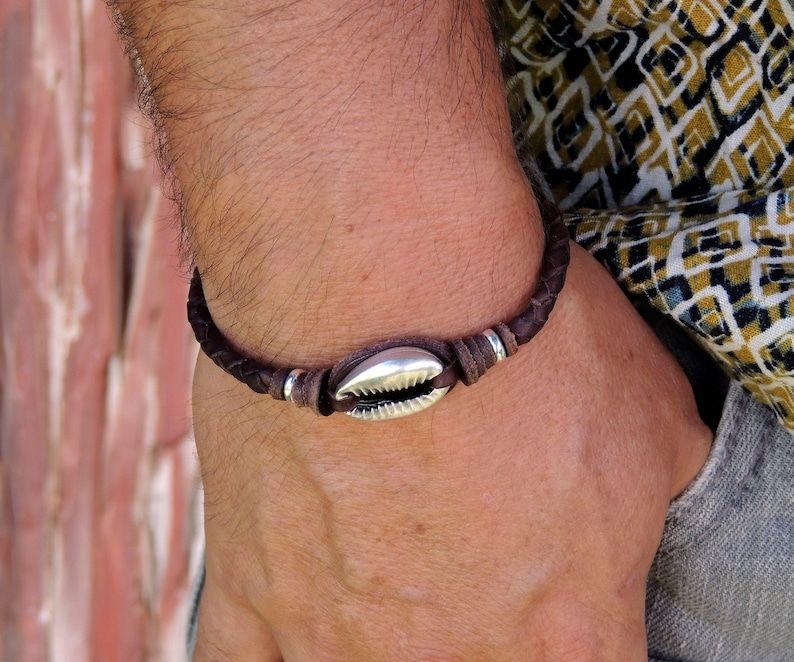 Leather Bracelet With Shell Surfer Bracelet Leather | Etsy