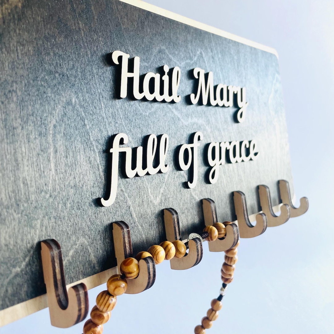 Rosary Wall Mount Hook, Custom Text Rosary Holder, Religious Home Decor ...