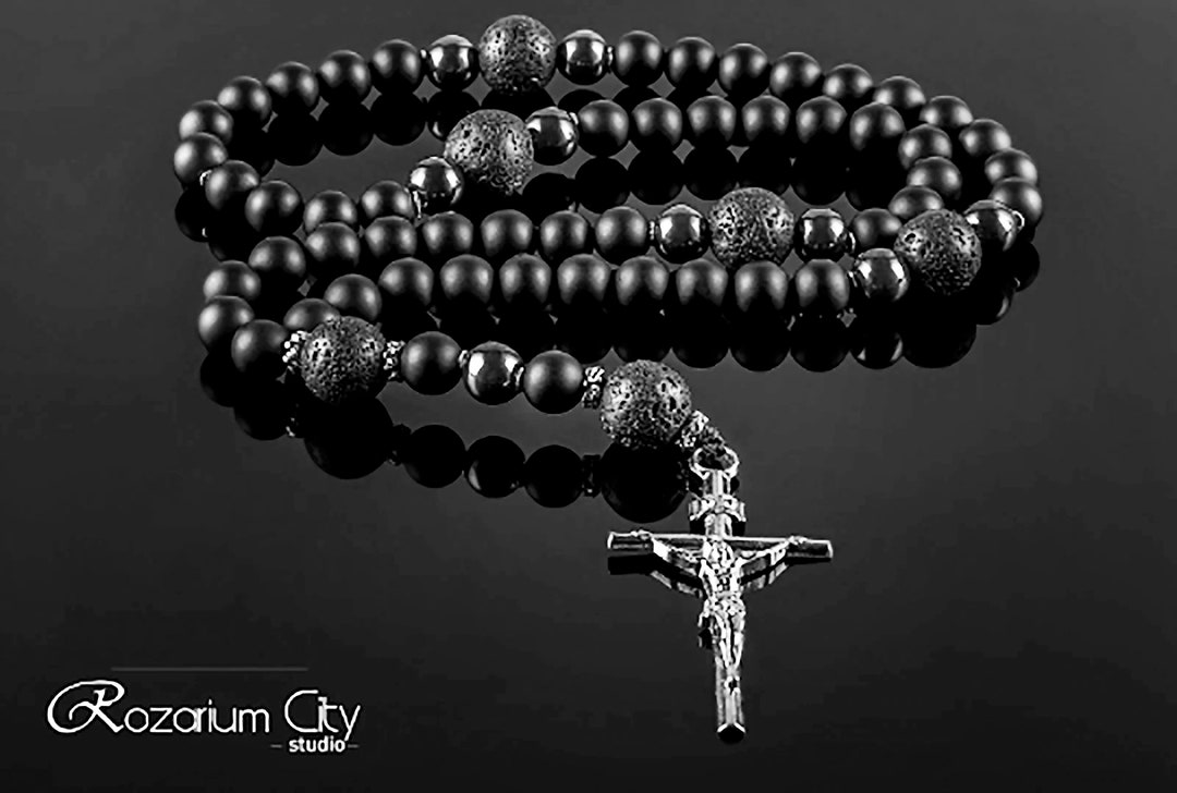 Catholic Shungite Rosary Beads for Men, Father's Day Gift, Crucifix ...