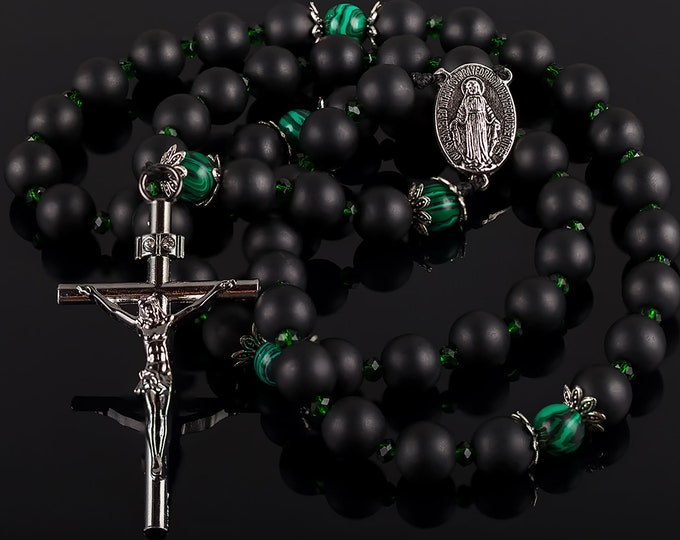 Catholic Gemstone Rosary Black Shungite and Green Rhinestone - Etsy