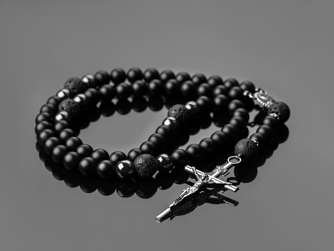 Shungite Rosary for Catholic, Black Rosary 10mm, Catholic Prayer Rope ...