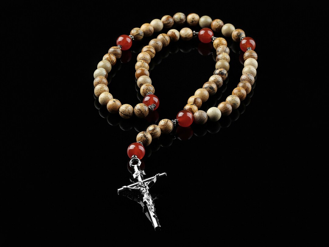 Catholic Jewelry Prayer Rope Jasper 10mm, Catholic Men's Rosary Cross ...