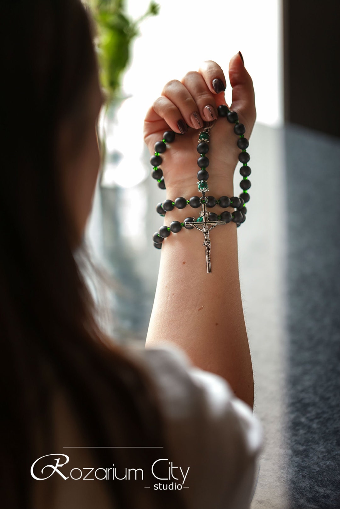 Shungite Green Crystal Rosary, Prayer Beads, Healing Stone Beads ...