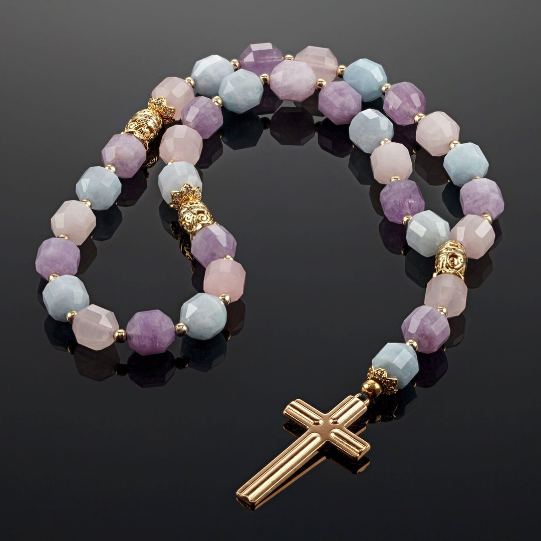 Orthodox Prayer Rope From Natural Gemstones: Amethyst & Aquamarine and ...