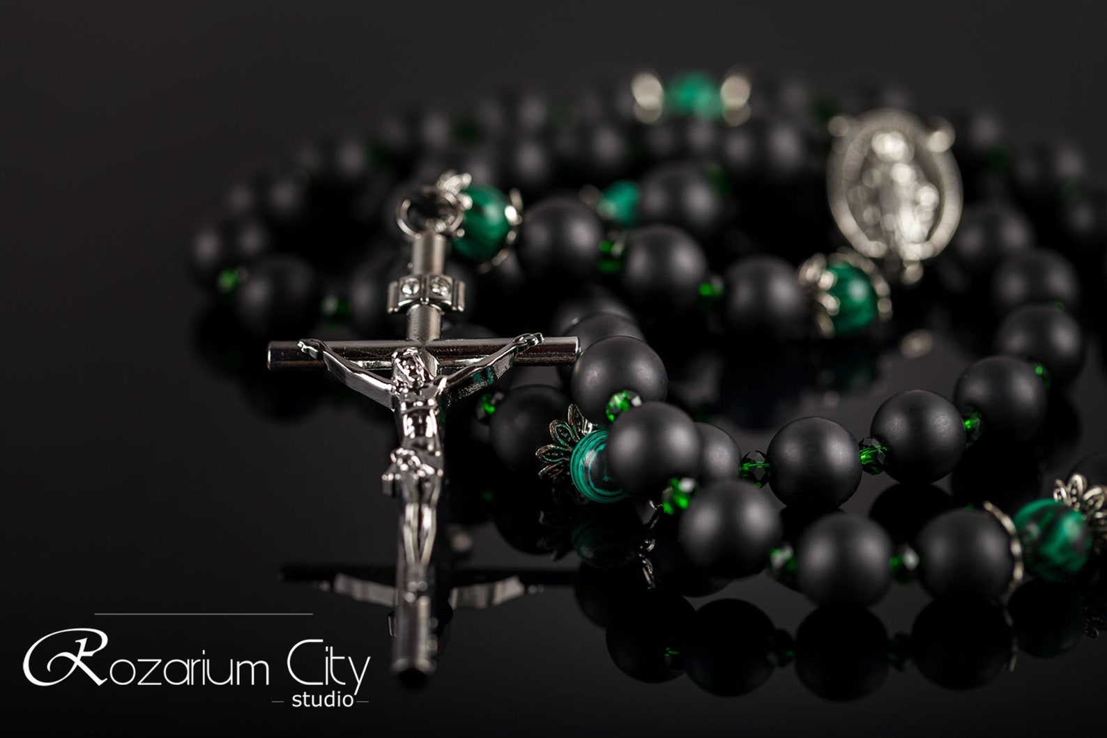 Catholic Gemstone Rosary Black Shungite and Green Rhinestone - Etsy