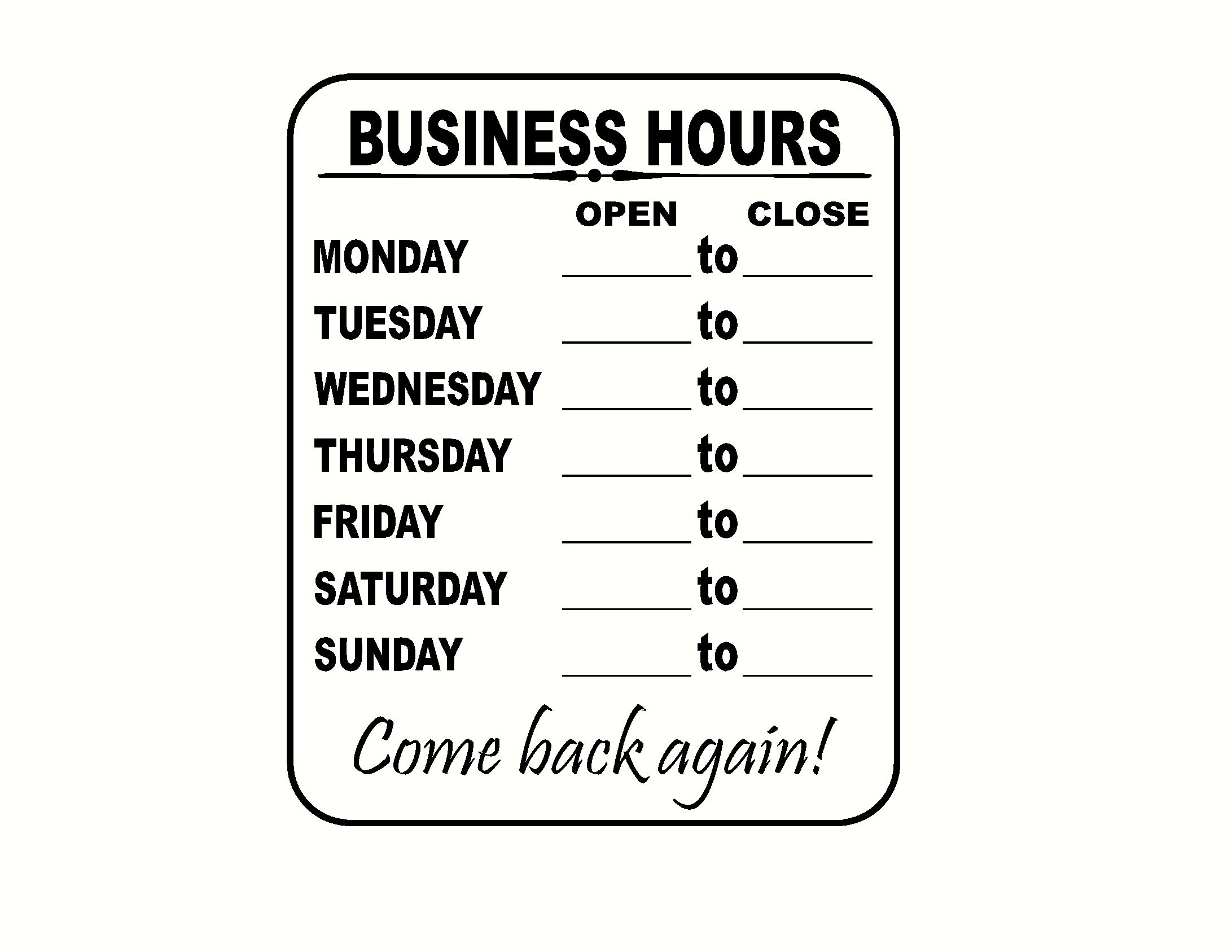 Business Hours Decal Come Back Again Design 8 X 8 | Etsy