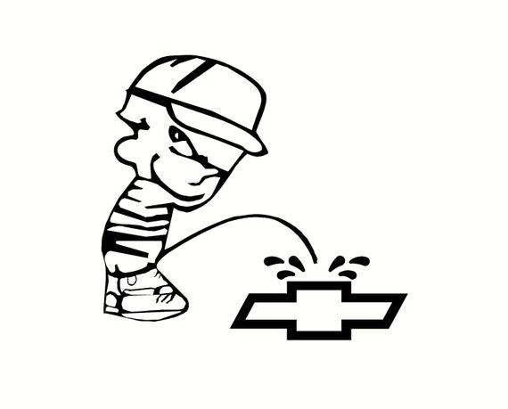 Calvin With Ball Cap Peeing on Chevy Designs Sticker Decal | Etsy