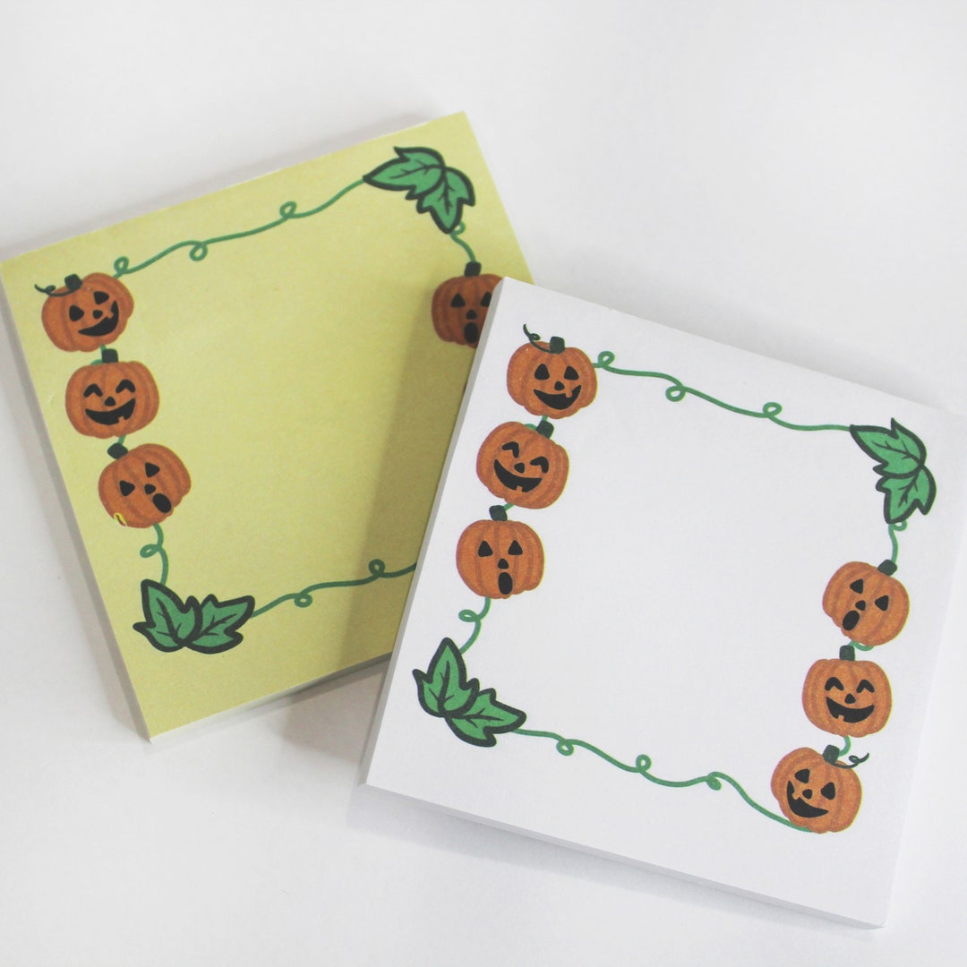 CMYK WHITE Pumpkin Sticky Notes | Jack O’ Lanterns & Vines | Halloween ...
