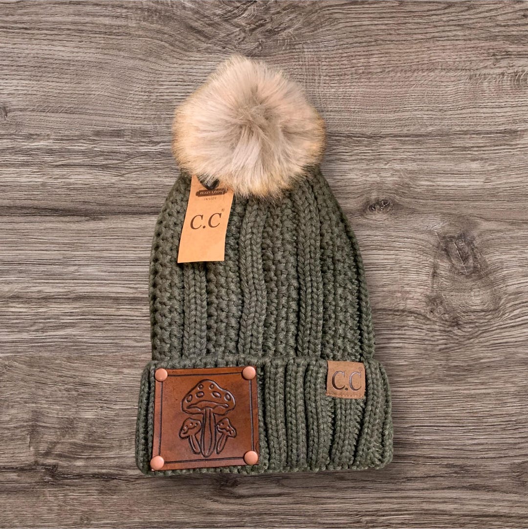 CC Beanie Mushroom Tooled Leather Hat Patch - Etsy