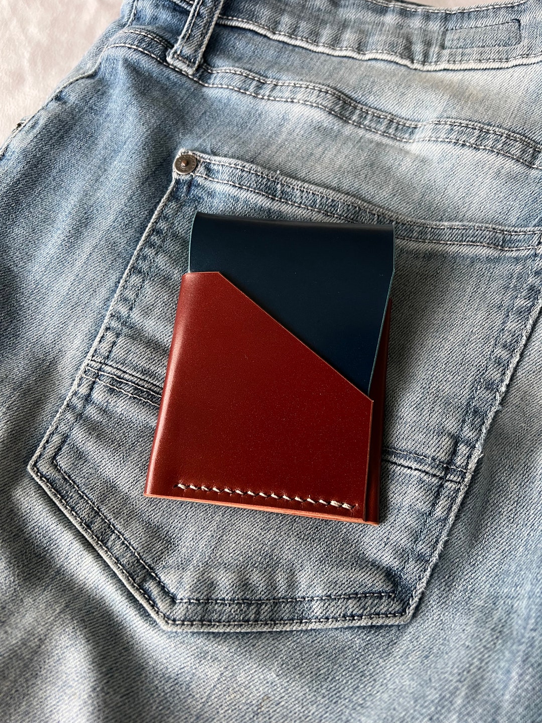 Shinki Shell Cordovan Flap Wallet, Cedar and Blue - Etsy
