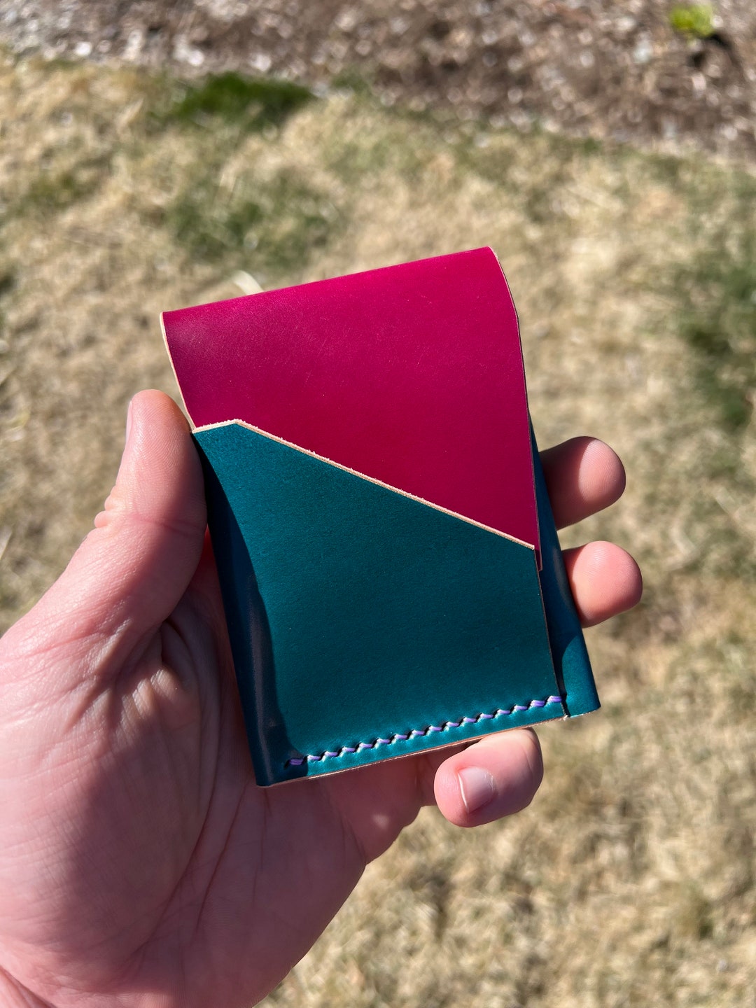 Rocado Shell Cordovan Flap Wallet, Pink and Turquoise - Etsy