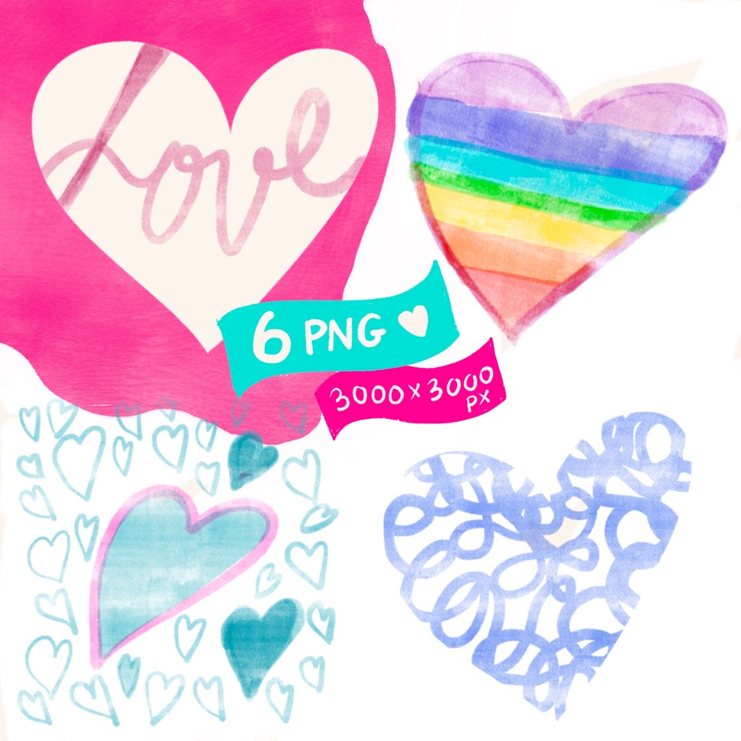 Watercolor Freehand Hearts Shape Clip Art Valentine - Etsy