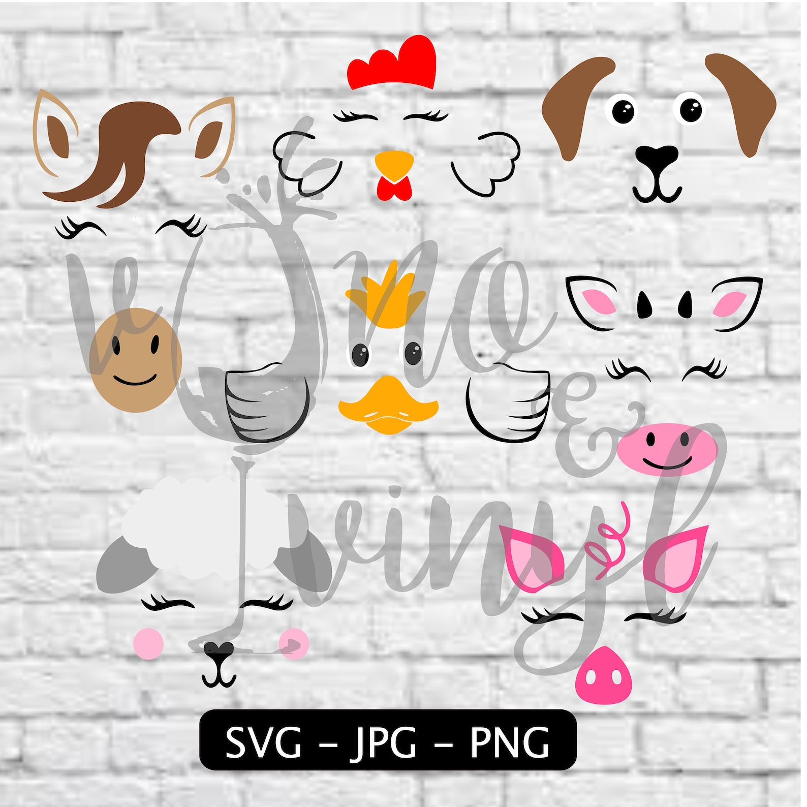 Farm Animal Faces Image & SVG Files | Etsy