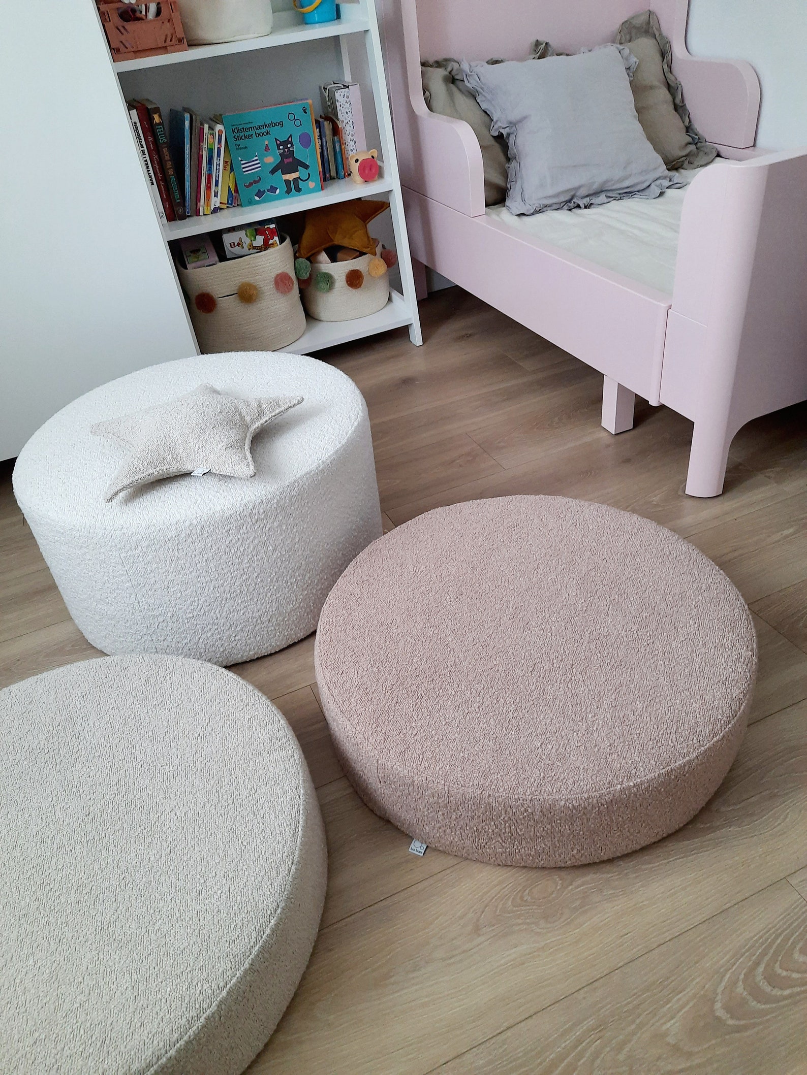 Modern Boucle Pouf Cozy Blush Pink Teddy Ottoman Floor - Etsy