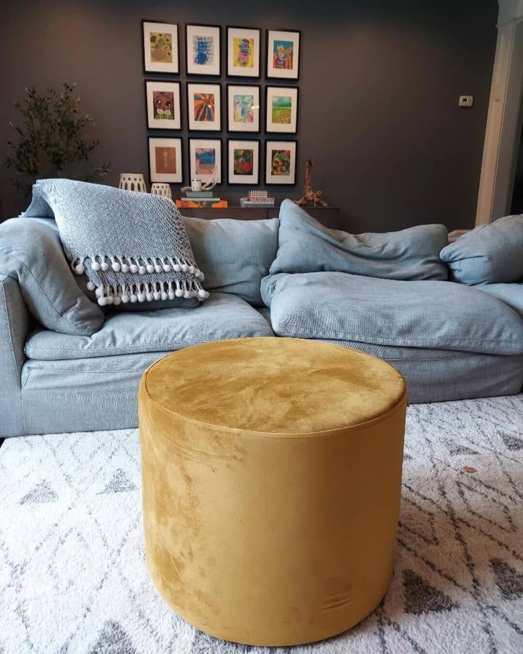 Yellow Mustard Pouf Velvet GIGA Circle Seat Floor Pillow for Kids Room ...