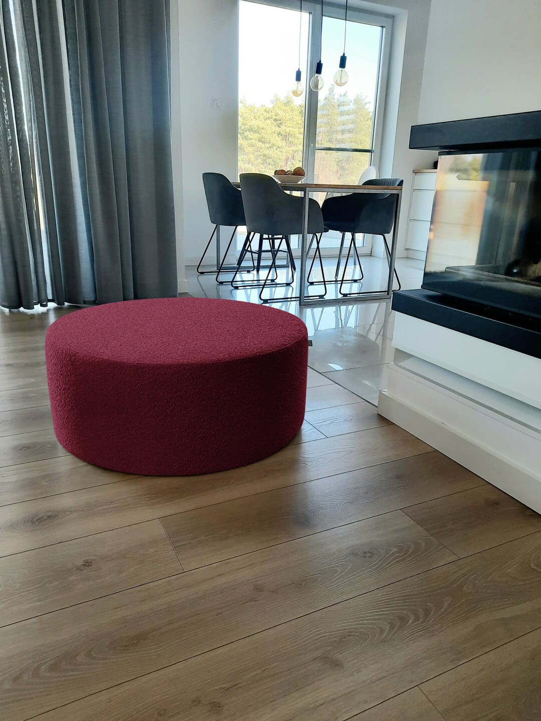 Handmade Red Boucle Pouf: Cozy Teddy Ottoman, Minimalist Decor - Etsy