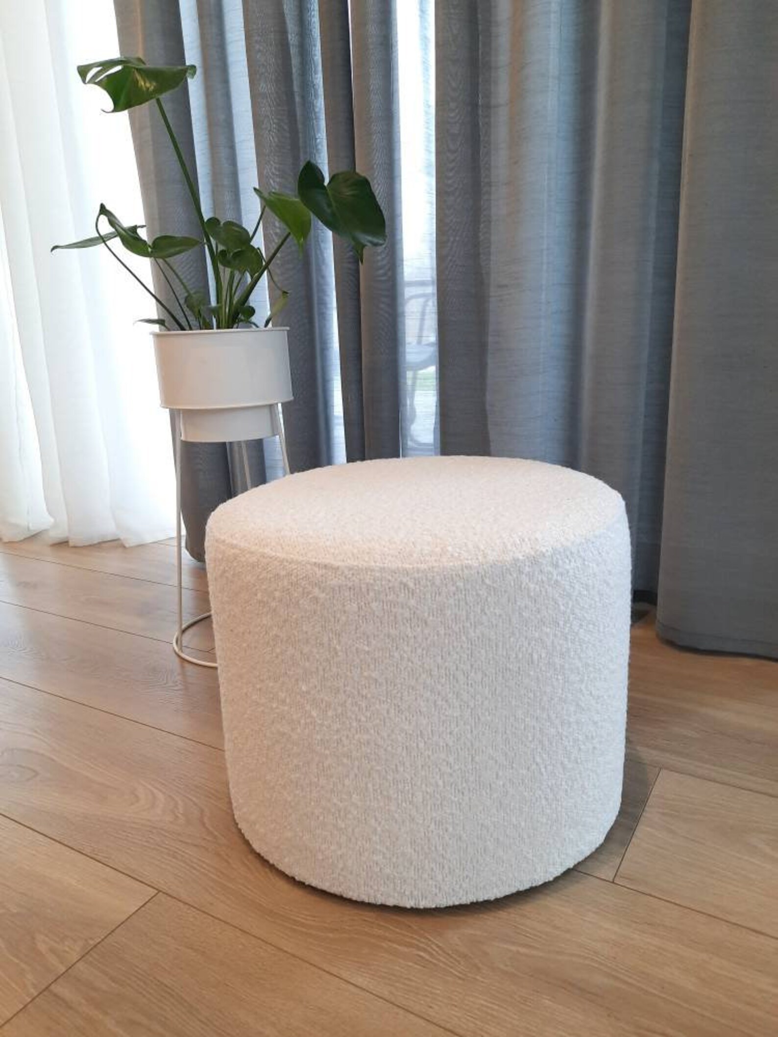 Modern Boucle Pouf Cozy White Teddy Ottoman Floor Cushion | Etsy Ireland