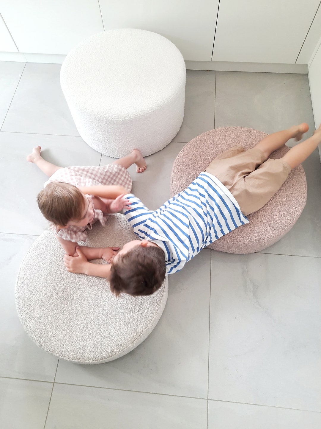 Handmade Boucle Pouf: Cozy White Teddy Ottoman, Minimalist Decor - Etsy