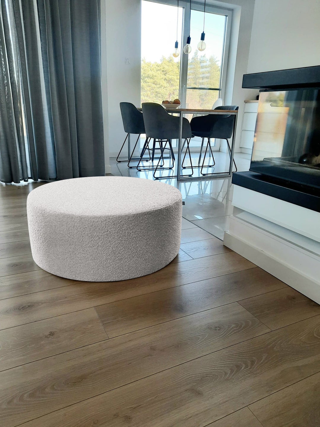 Boucle Pouf – Light Grey Cozy Teddy Ottoman, Handmade Floor Cushion ...