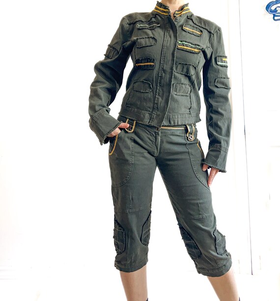 2000's Low Rise Green Capri Pants and Cropped Jacket … - Gem