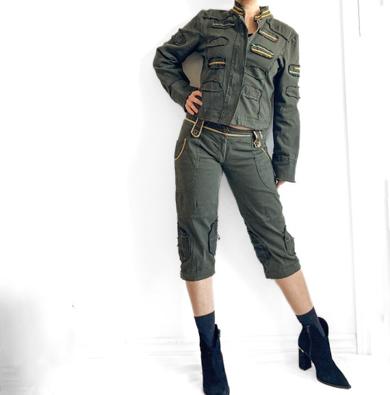 2000's Low Rise Green Capri Pants and Cropped Jacket … - Gem