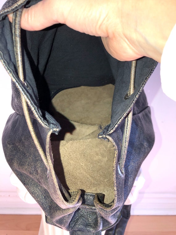 90s Black Leather Bucket Bag, Medium Bucket Bag, Vint… - Gem
