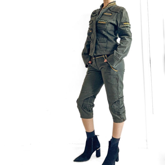 2000's Low Rise Green Capri Pants and Cropped Jacket … - Gem