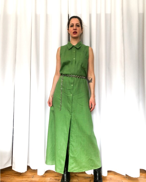 Green Linen Maxi Dress Button up Lime Green Summer Shirt | Etsy