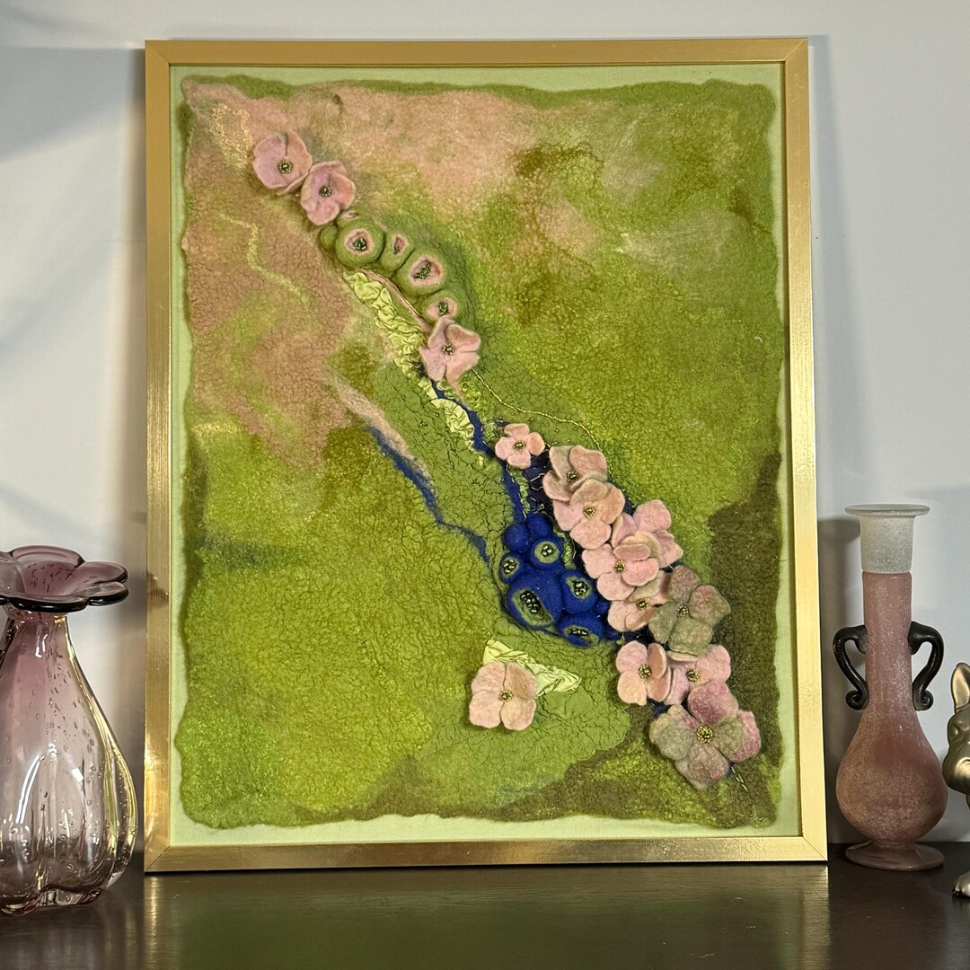 Felted Wool Picture With Flowers Art Felt Wall Decor 16x20” - Etsy