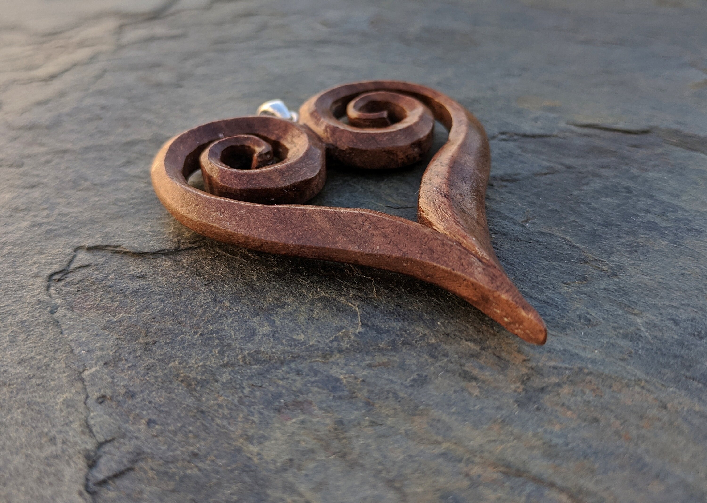 Carved Heart Scroll Wooden Pendant, Walnut Silver - Etsy UK