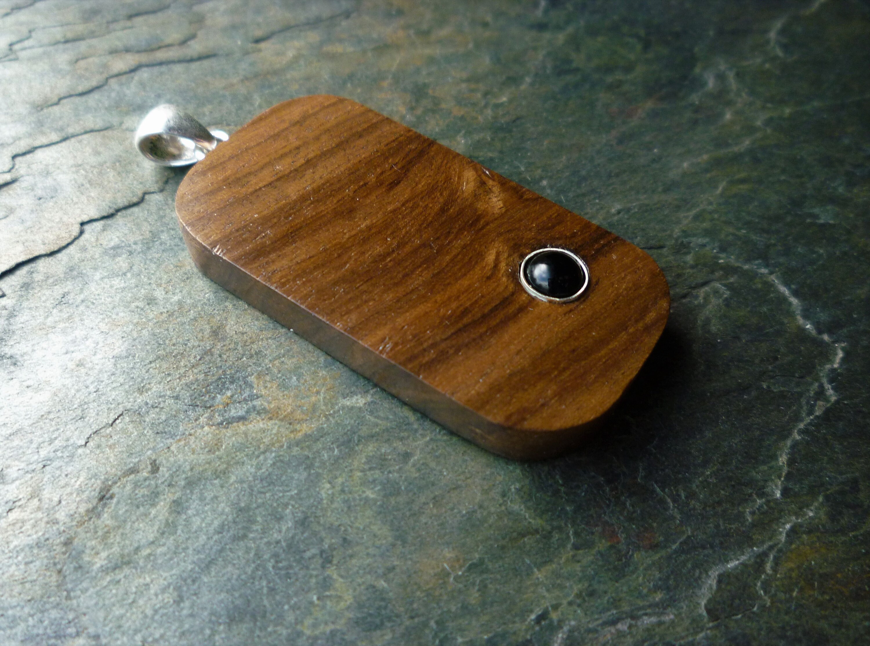 Walnut and Onyx Wood Pendant Silver - Etsy