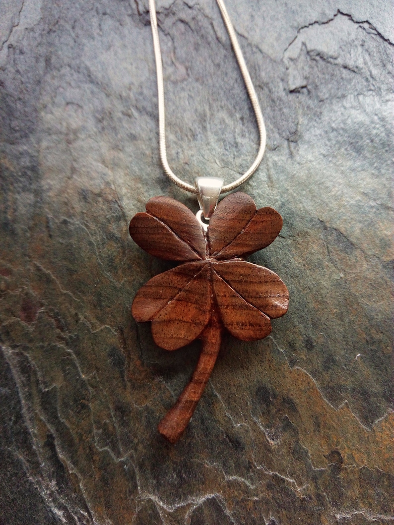 Four Leaf Clover Pendant Carved From Wood Walnut Silver | Etsy