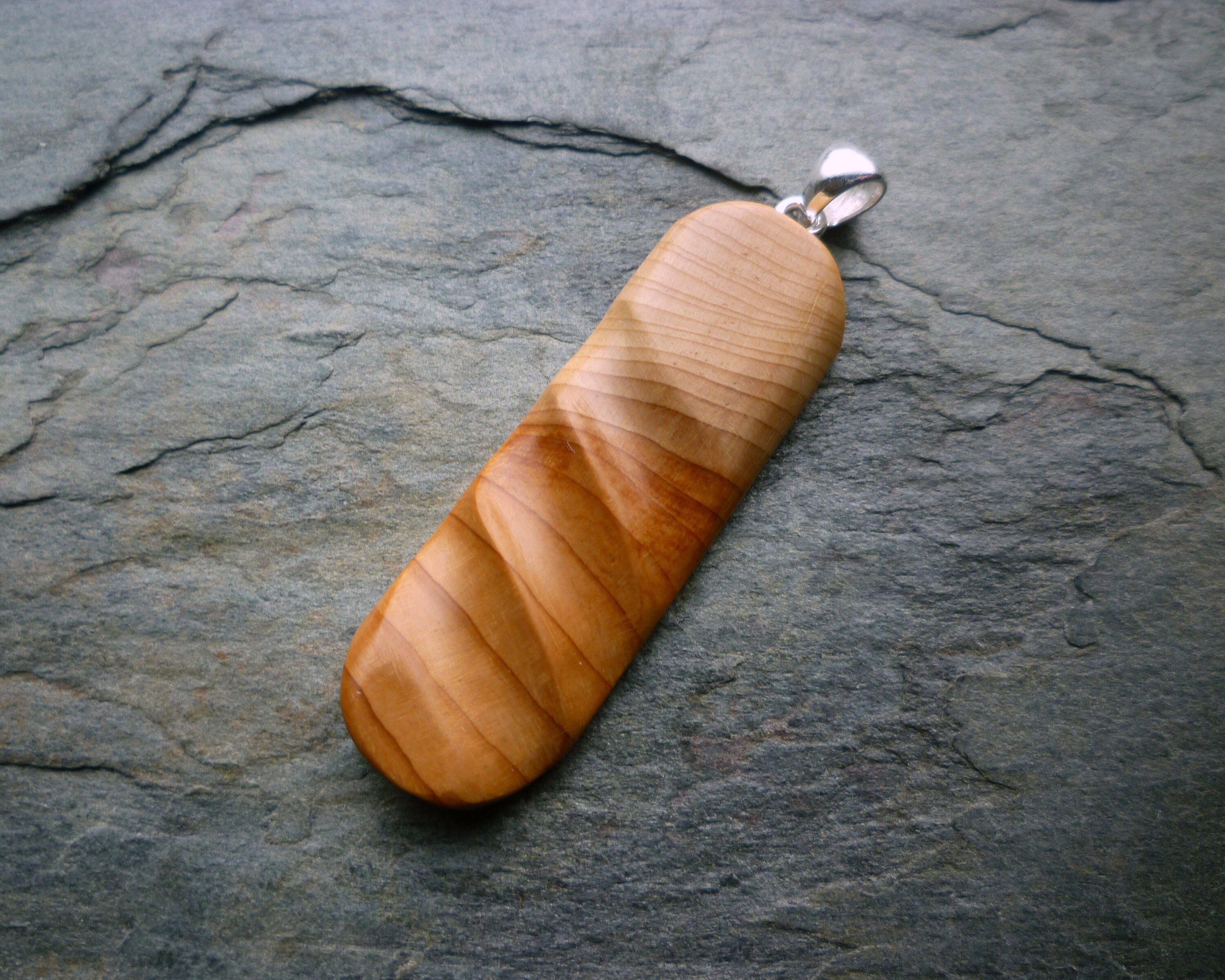 Carved Yew Wood Pendant, Silver Bail - Etsy UK