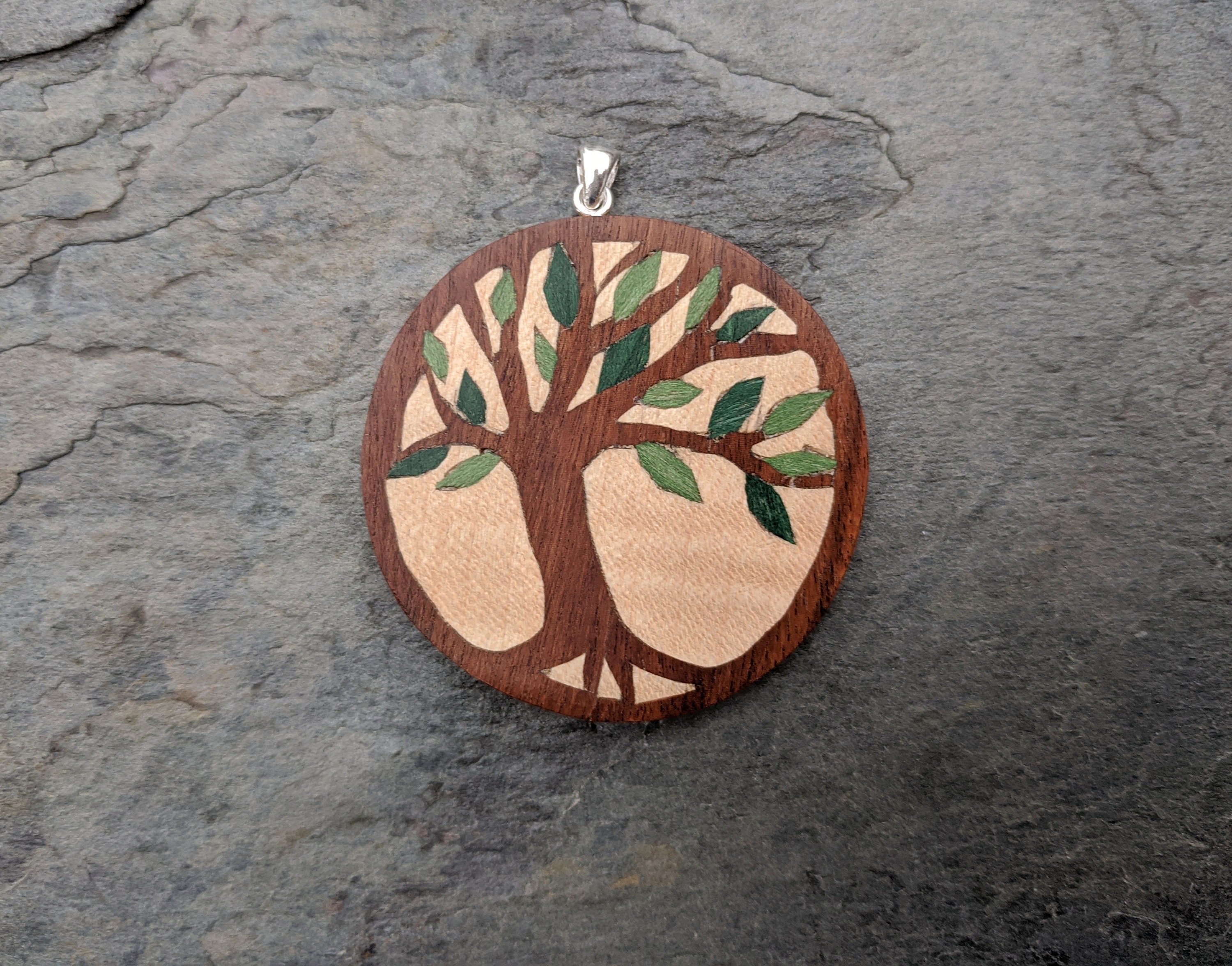 Tree of Life Wood Marquetry Pendant - Etsy