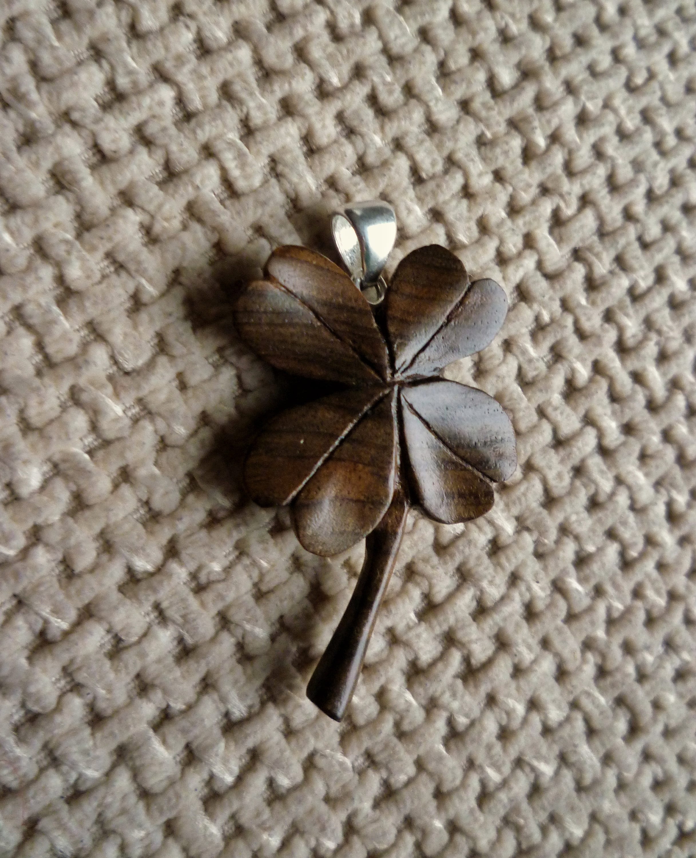 Four Leaf Clover Pendant carved from wood walnut silver | Etsy