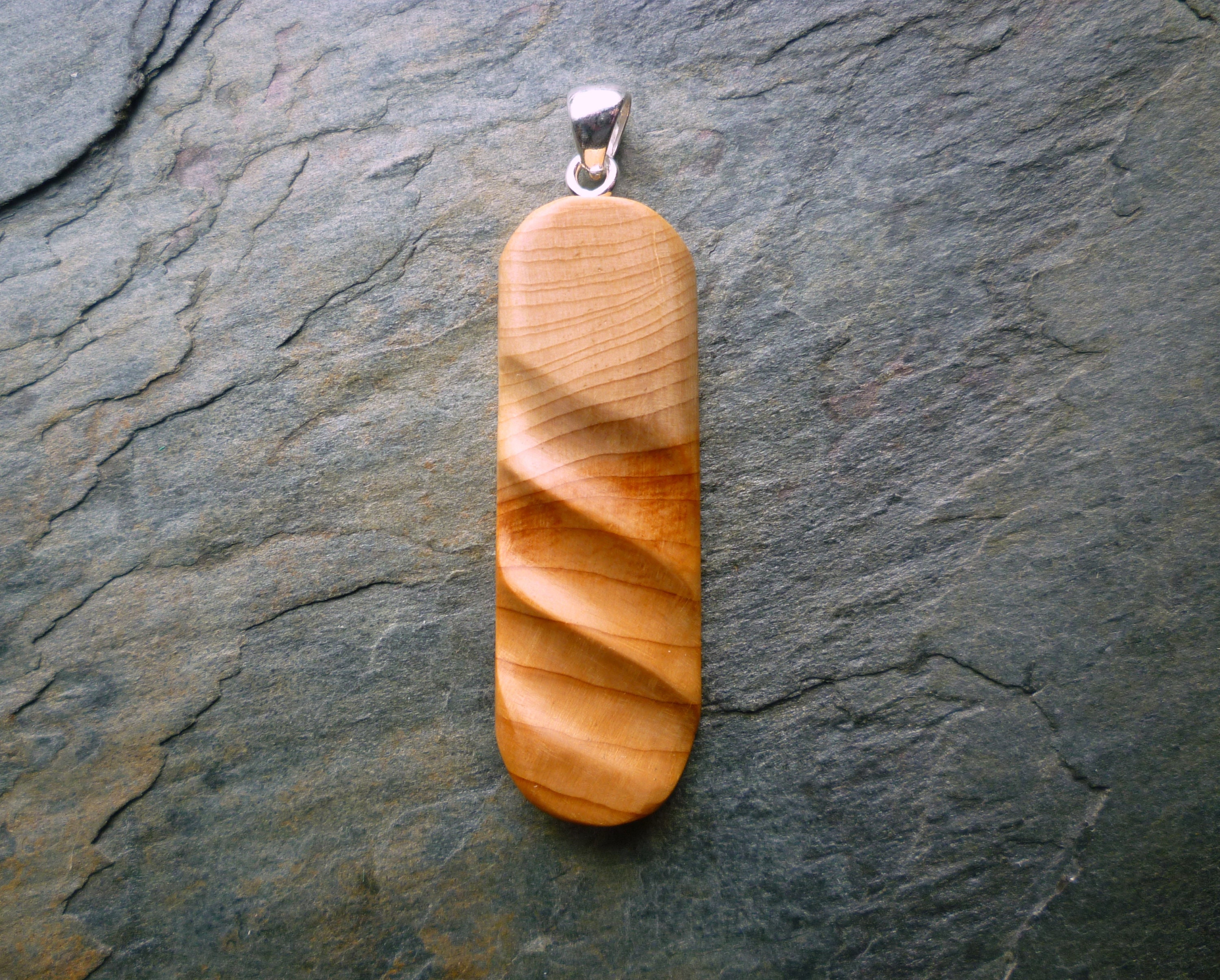 Carved Yew Wood Pendant silver bail | Etsy